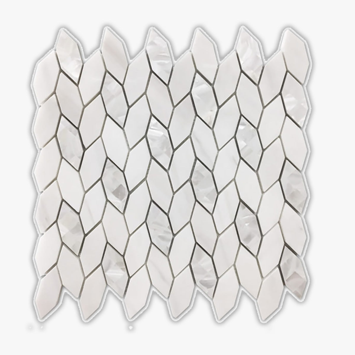 Bianco Dolomiti & Mother Of Pearl Polished Mini Leaf Marble Mosaic Til ...