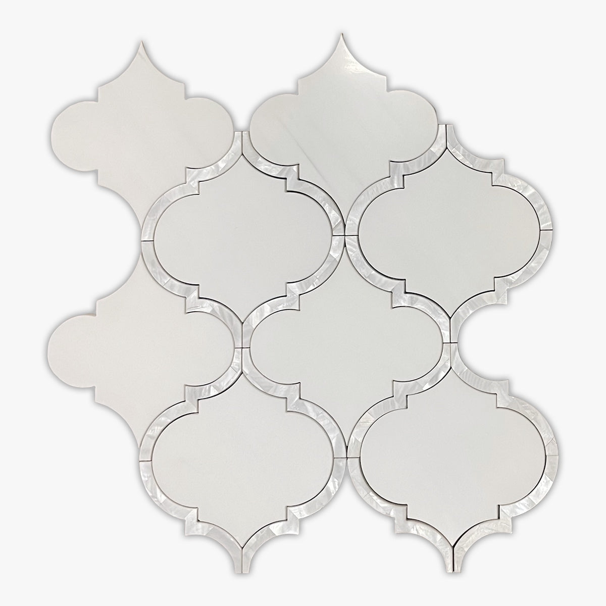 Bianco Dolomiti & Mother Of Pearl Polished Large Arabesque Marble Mosa ...